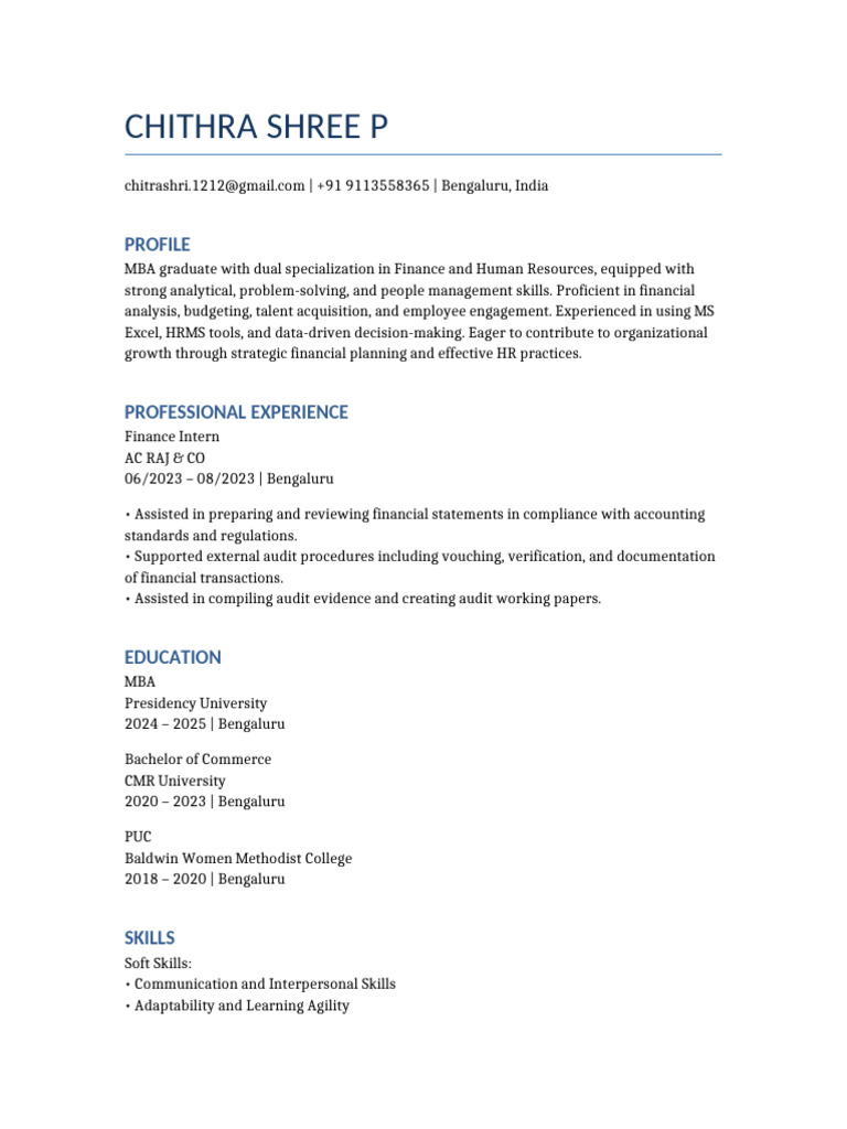 Chithra Resume Pdf