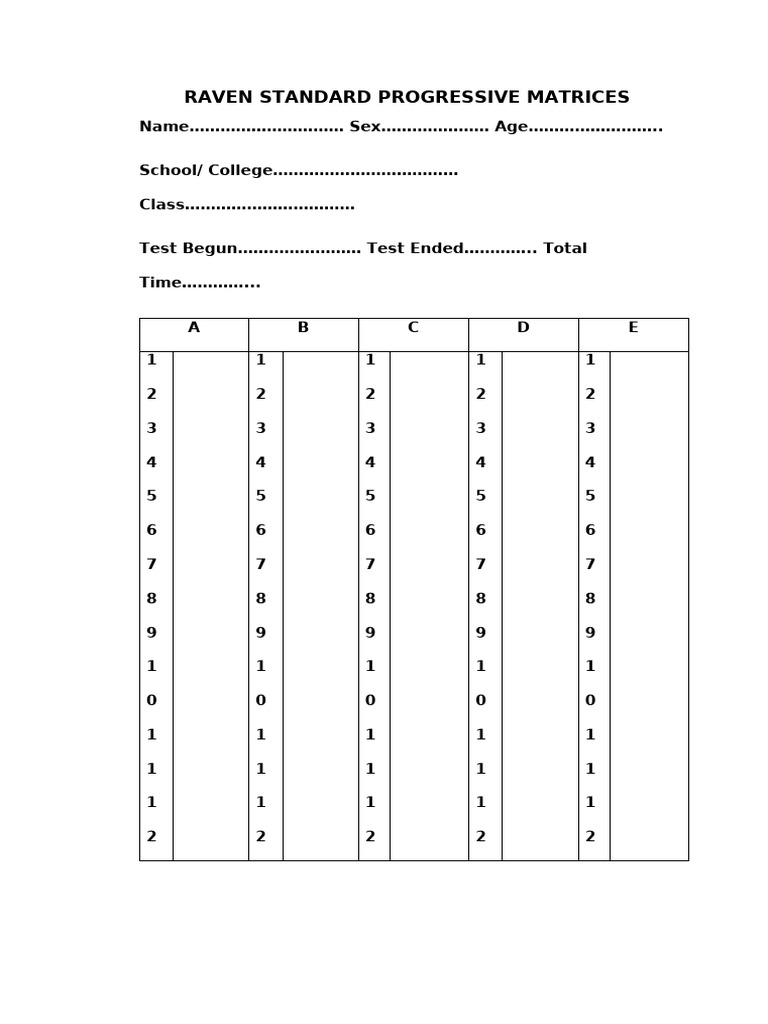 Raven's Standard Progressive Matrices Score | PDF