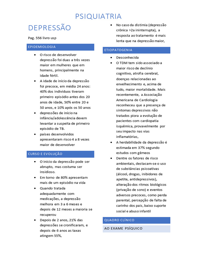 Psiq - RESUMO LIVRO USP | PDF | Depressão | Ansiedade
