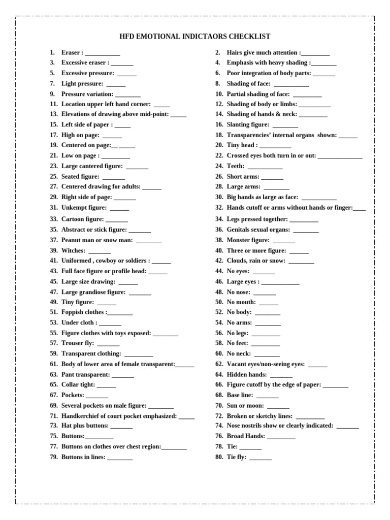 HFD Emotional Indicators Checklist | PDF | Clothing | Fashion