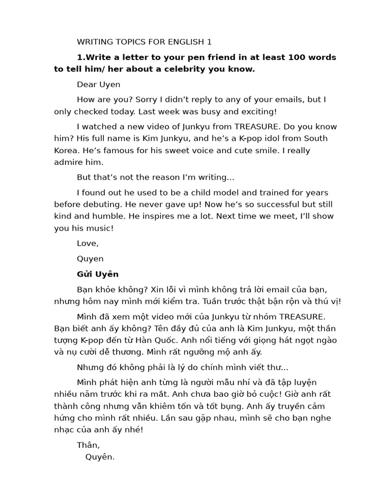 Writing Topics For English 2 | PDF