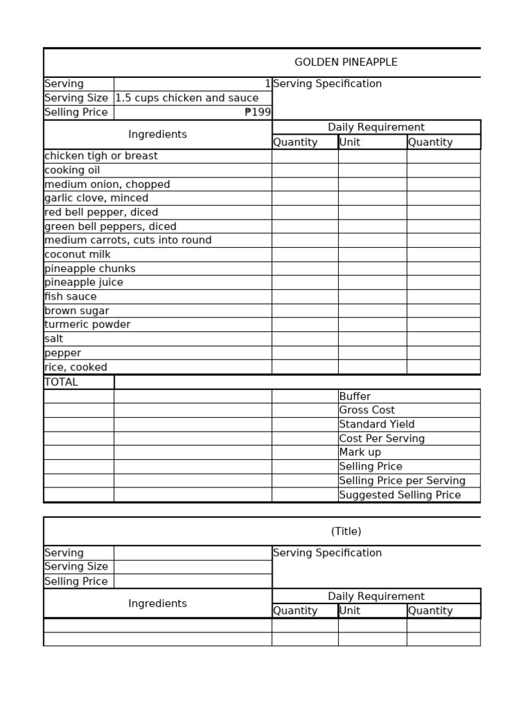 Food Cost WorkSheet - XLSM | PDF | Western Cuisine | Food And Drink ...
