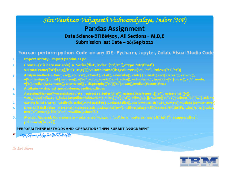 Pandas Assignment for Data Science Course | PDF