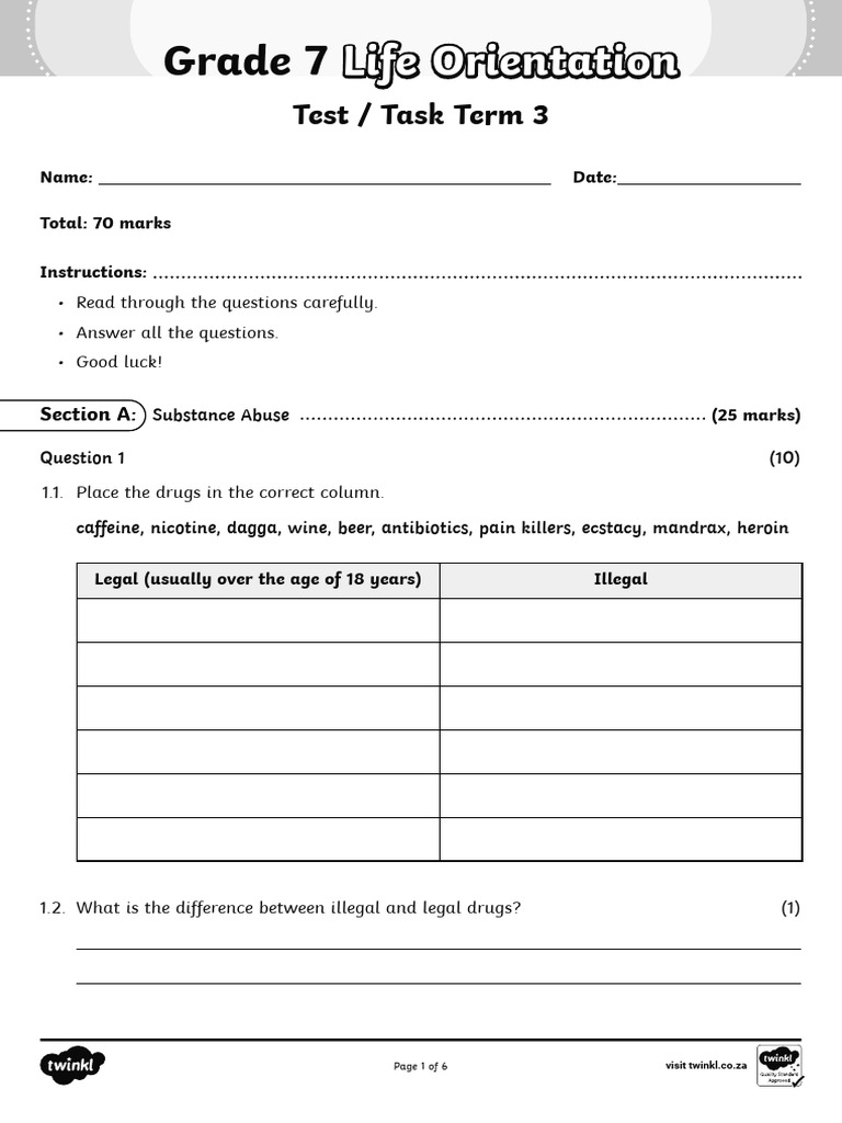 Grade 7 Life Orientation Term 3 Test | PDF | Recycling | Drugs