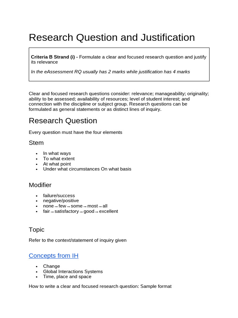 Research Question and Justification | PDF | Question