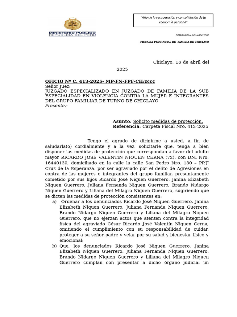 413-2025 - Oficio Solicita Medidas de Protección | PDF | Fiscal | Justicia