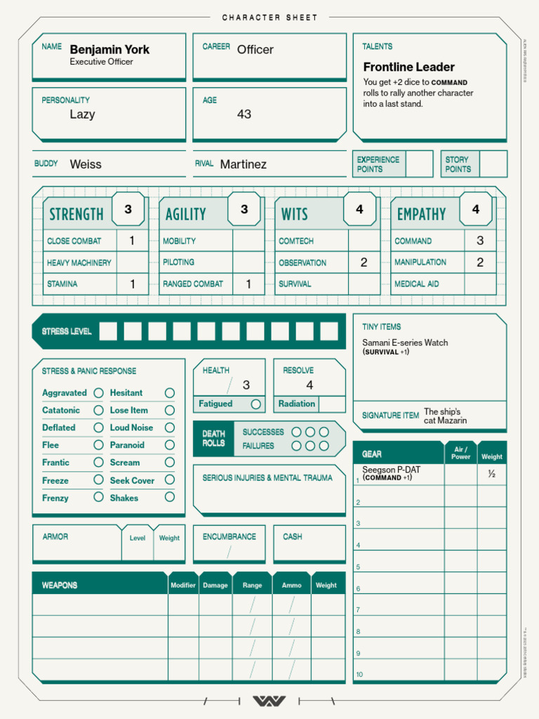 Character Sheets for Alien RPG | PDF
