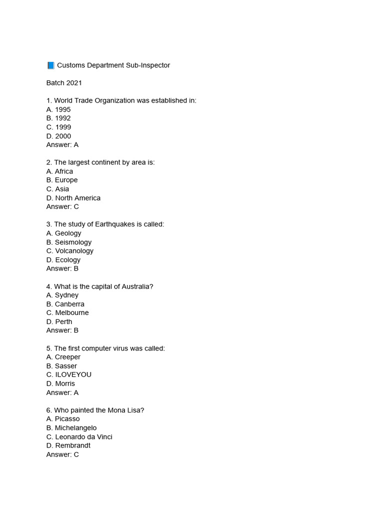 Customs Department SI Batch 21 | PDF | Pakistan | Atmosphere