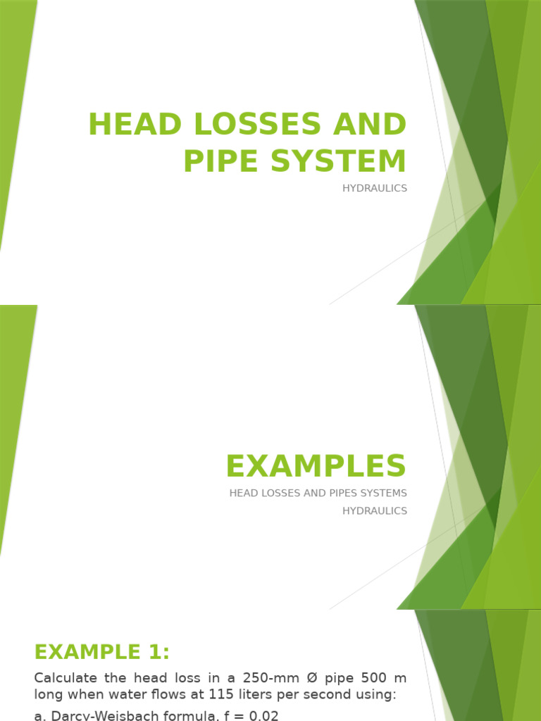 5.1 HYDRAULICS Head Losses and Pipe Systems Examples | PDF ...