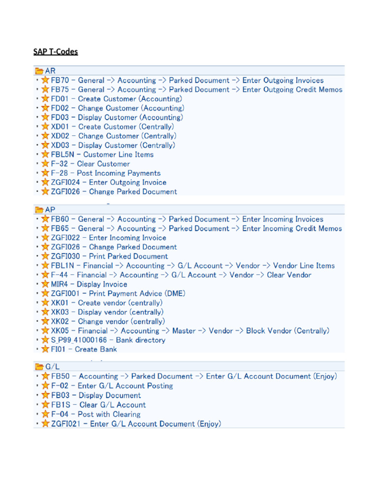 SAP T-Codes | PDF