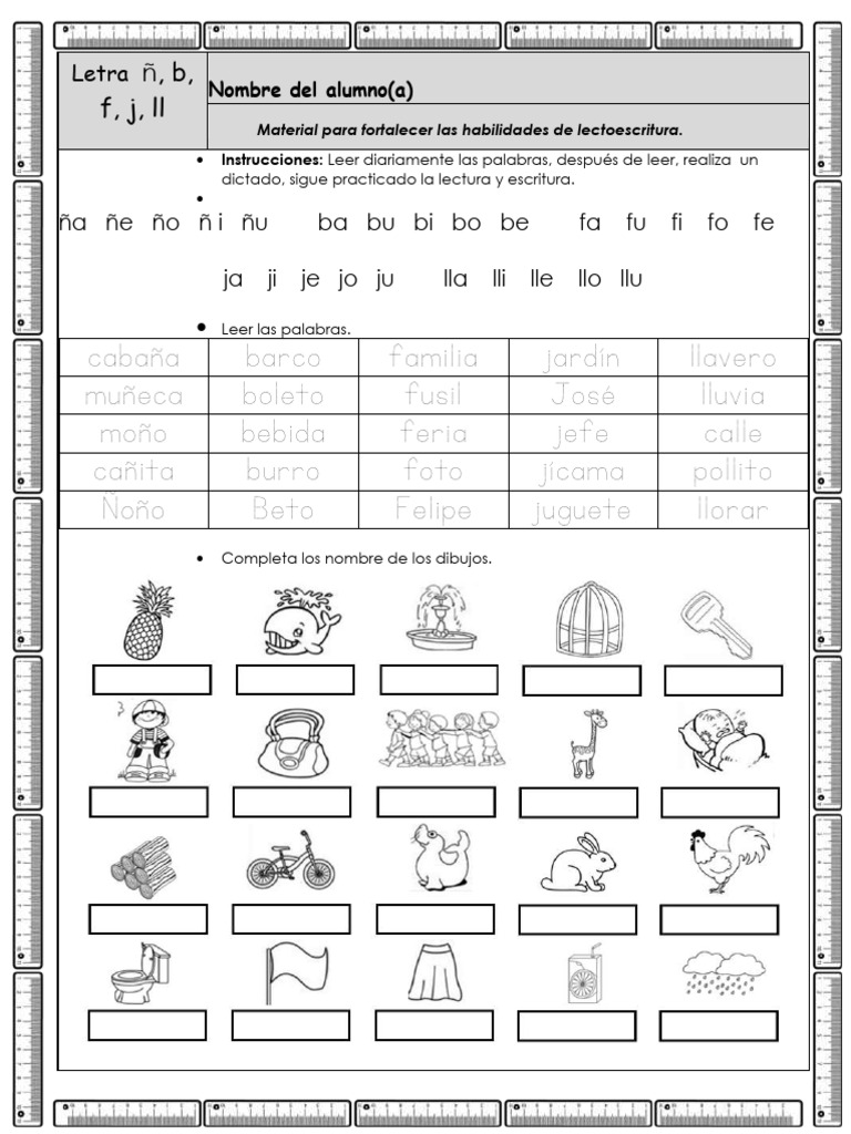 Lectoescritura Letra Ñ, B, F, J, LL | PDF