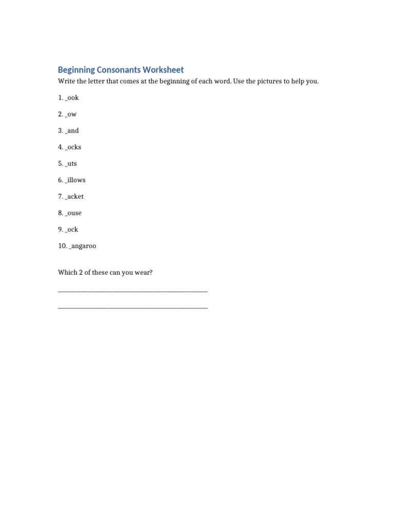Beginning Consonants Practice Worksheet | PDF