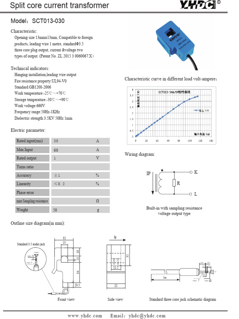SCT-013-030 Current Transformer Datasheet | PDF | Transformer ...