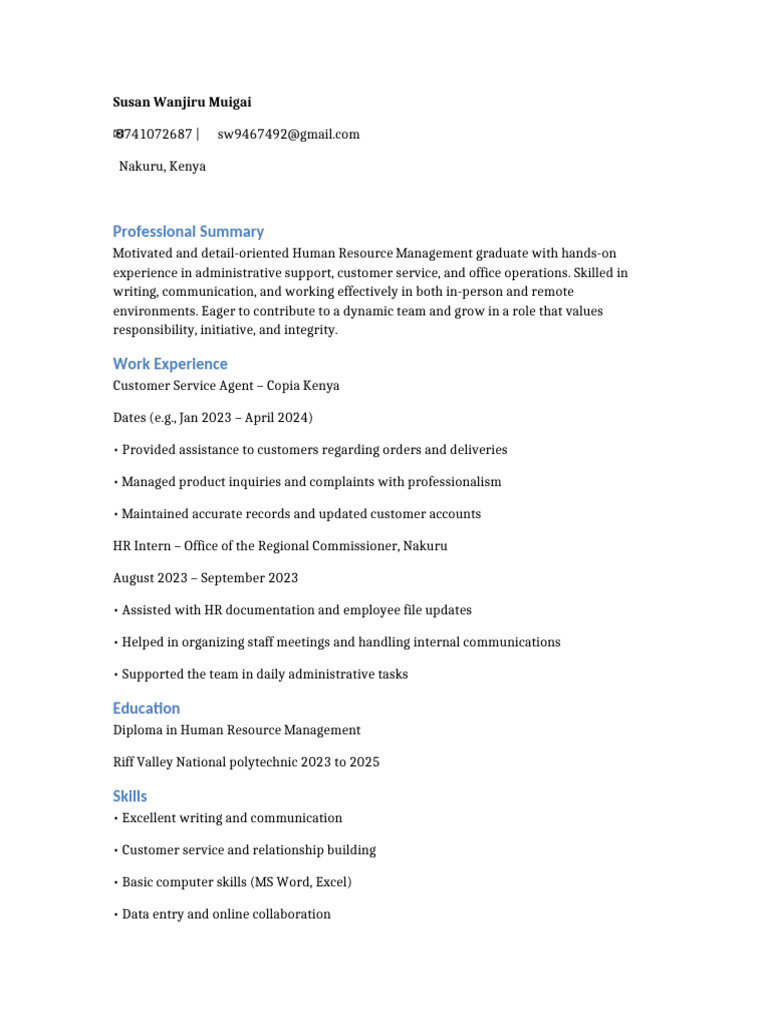 Professional Summary: Susan Wanjiru Muigai | PDF
