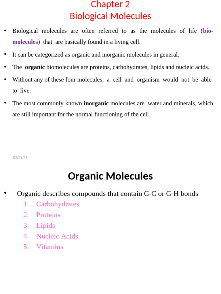 Overview of Biological Molecules | PDF | Carbohydrates | Biomolecules