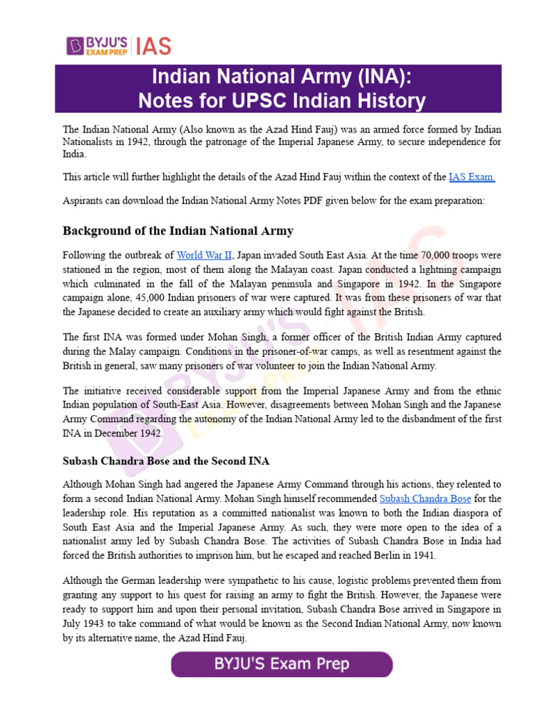 Indian National Army: UPSC Insights | PDF | Conflicts | Indian ...