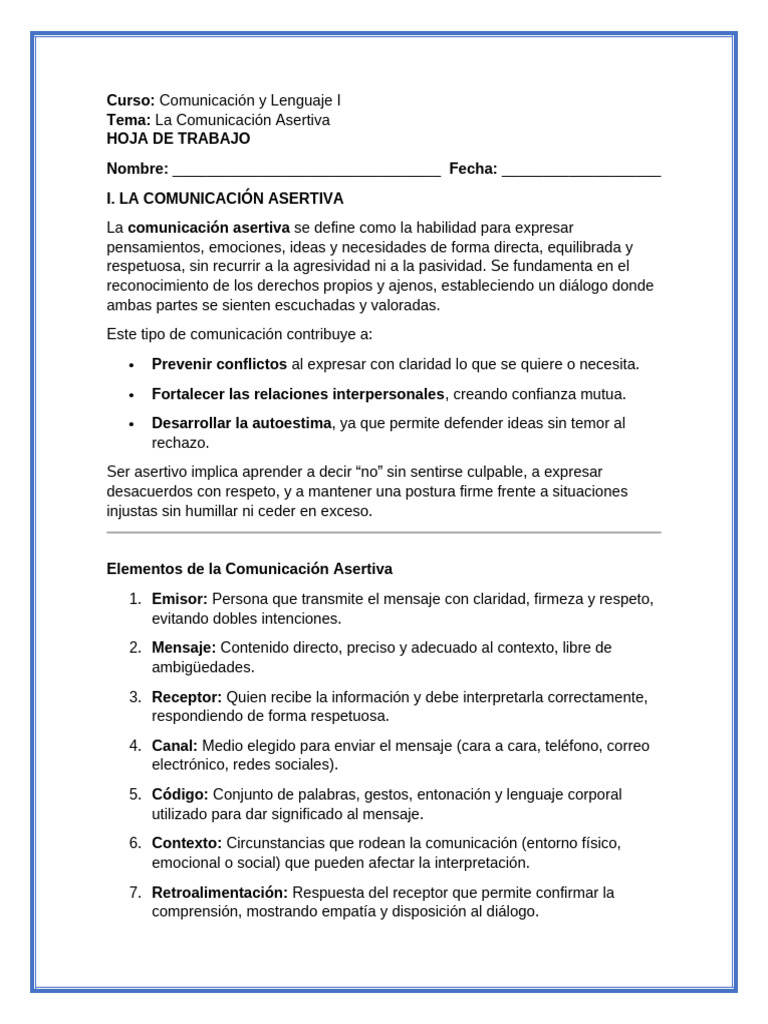Hoja de Trabajo No.3 Comunicacion y Lenguaje I | PDF | Comunicación ...