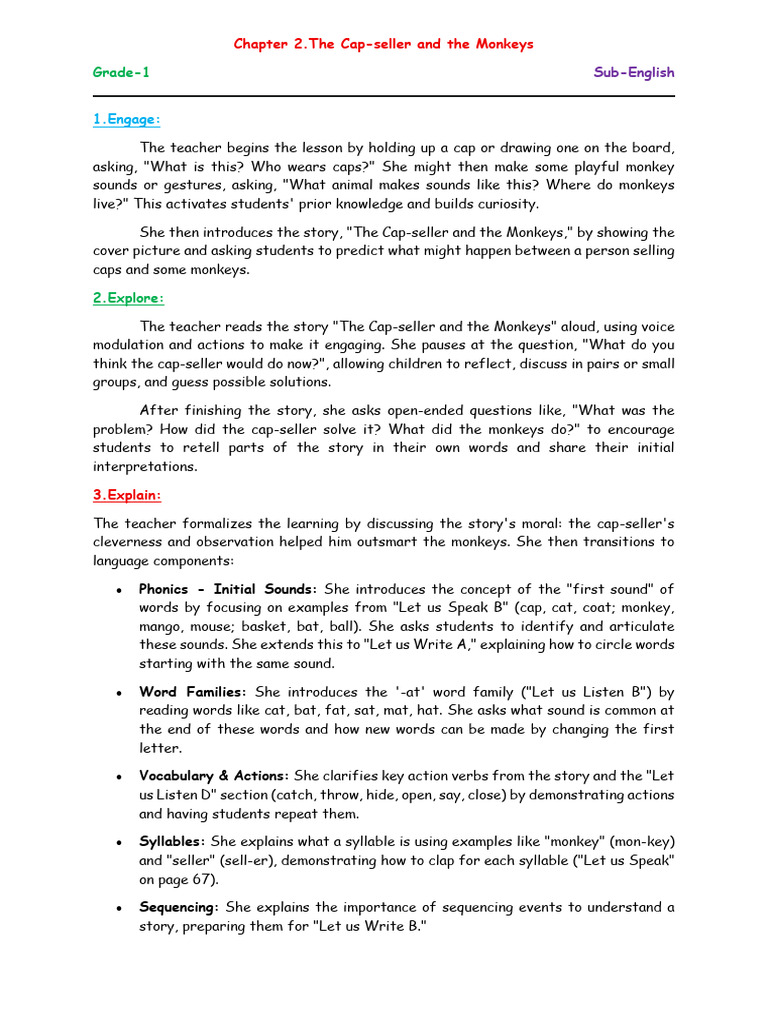 Cap Seller and Monkeys Lesson Plan | PDF | Phonics | Learning