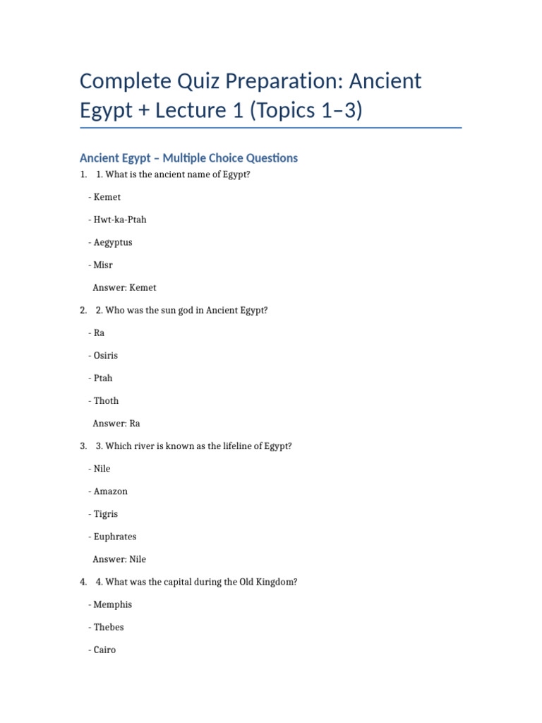 Complete Quiz Preparation AncientEgypt Lecture1 | PDF | Horus | Ancient ...