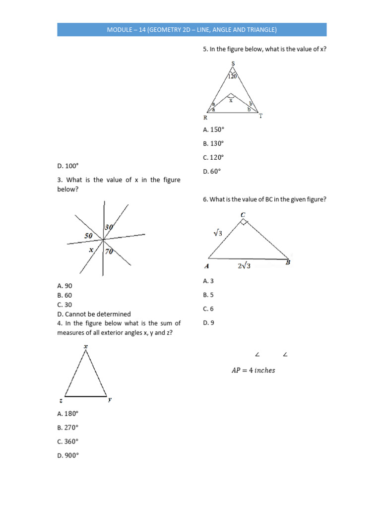 14 - Geometry 2D - Line, Angle and Triangle | PDF | Triangle | Angle