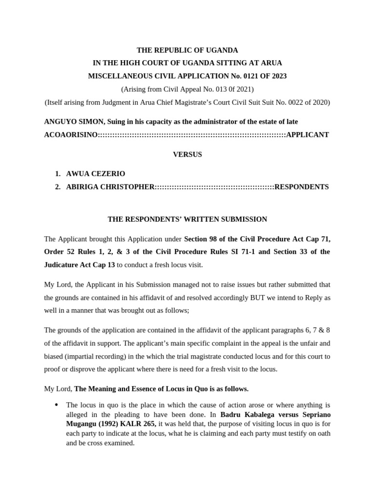 Uganda High Court Locus in Quo Guidelines | PDF | Lawsuit | Witness