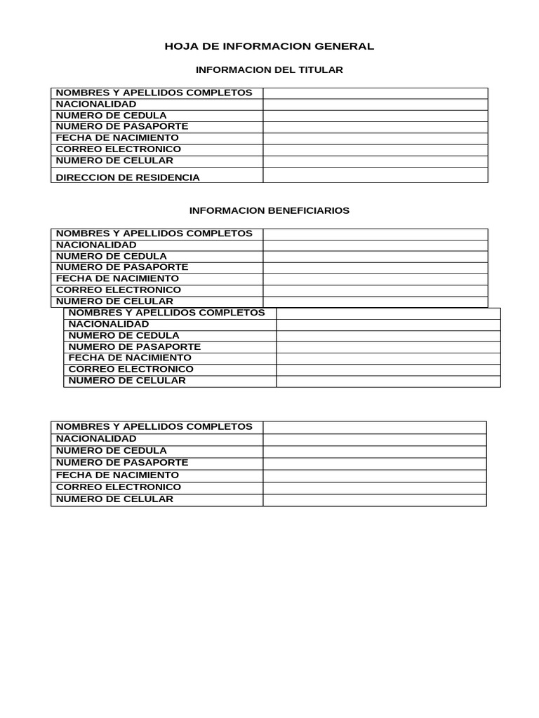 Información General del Titular y Beneficiarios | PDF