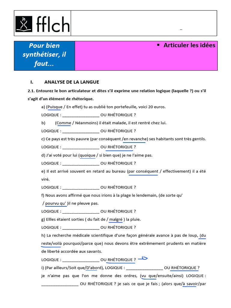 01 - Pour Bien Synthétiser Il Faut Articuler Les Idées - Exercices de ...