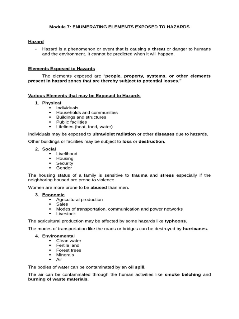 Elements at Risk from Hazards | PDF