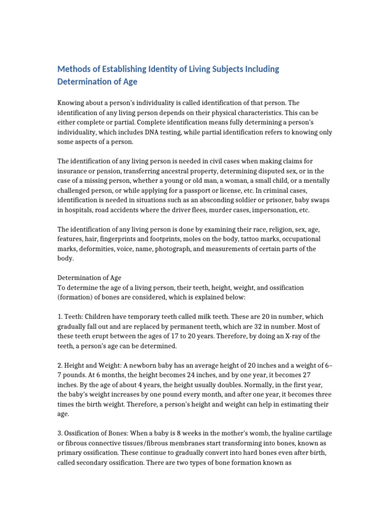 Identifying Living Subjects and Age Determination | PDF | Skeletal ...