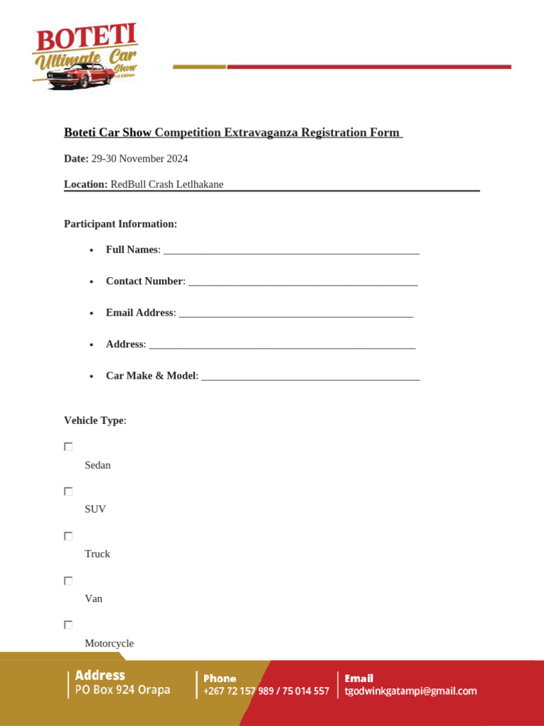 Boteti Car Show Registration Form | PDF