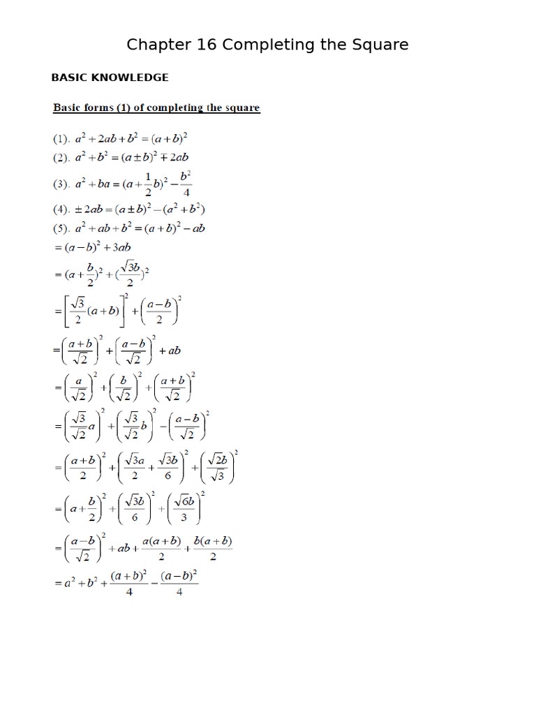 Chapter 16 Completing The Square | PDF | Square Root | Factorization