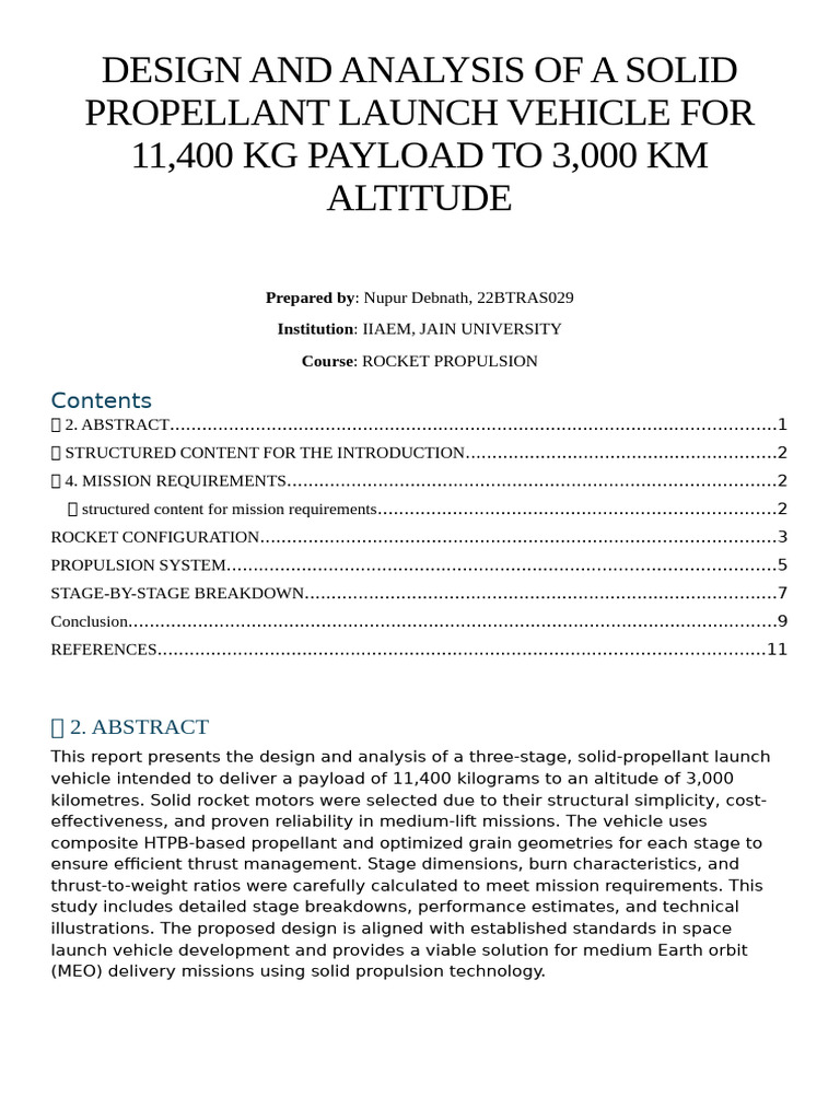 Design and Analysis of A Solid Propellant Launch Vehicle For 11 | PDF ...