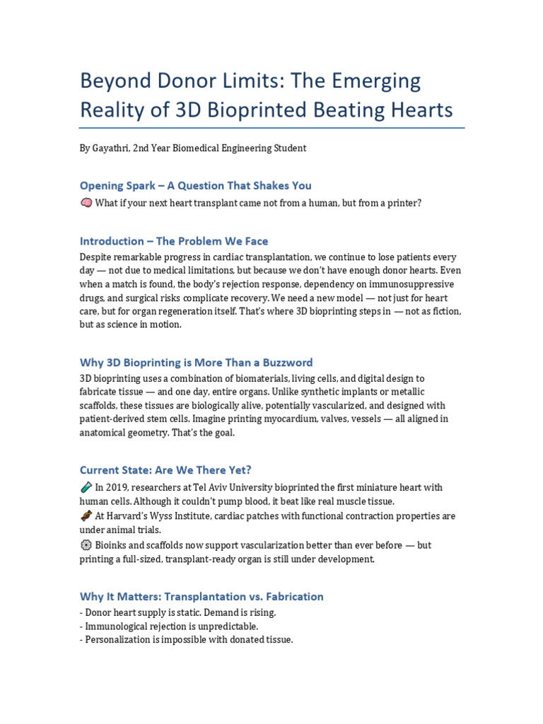 Faculty Crisp 3D Bioprinted Heart Article | PDF | Heart | Tissue ...