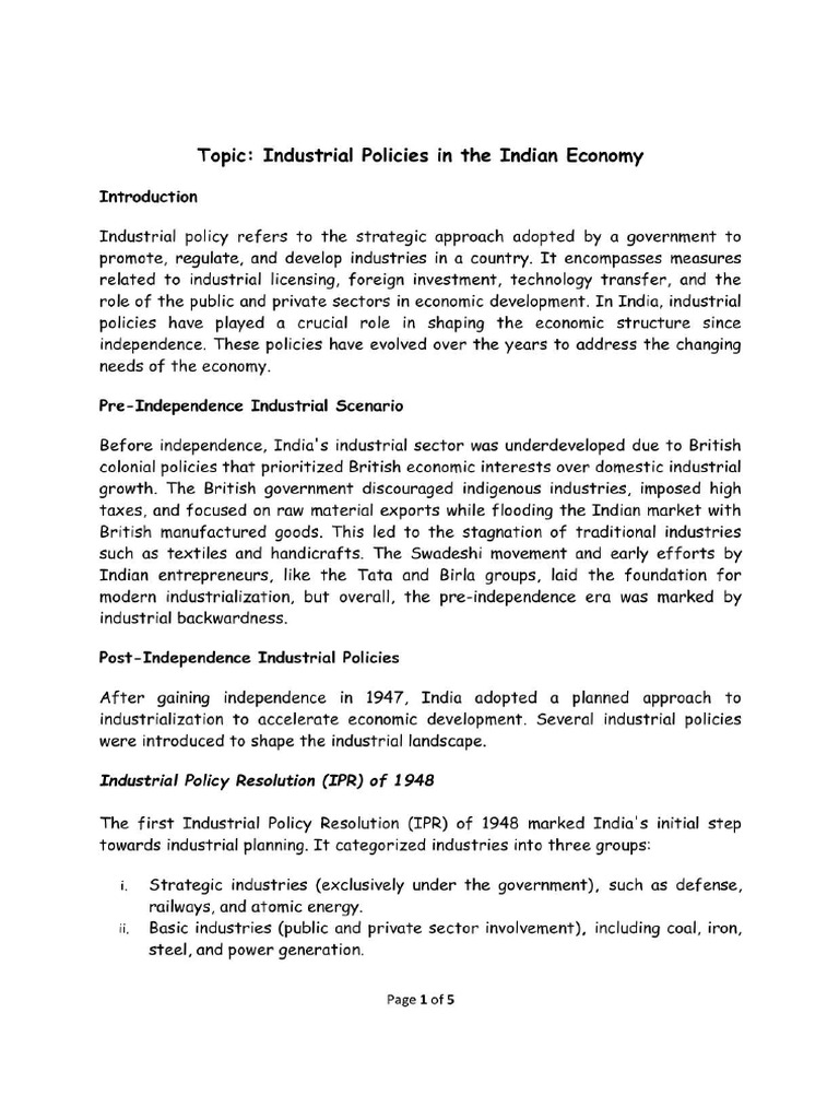 Industrial Policies in The Indian Economy | PDF