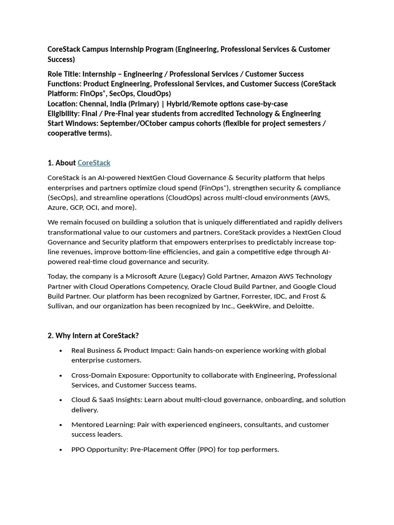CoreStack Campus Internship - JD | PDF | Cloud Computing | Computing