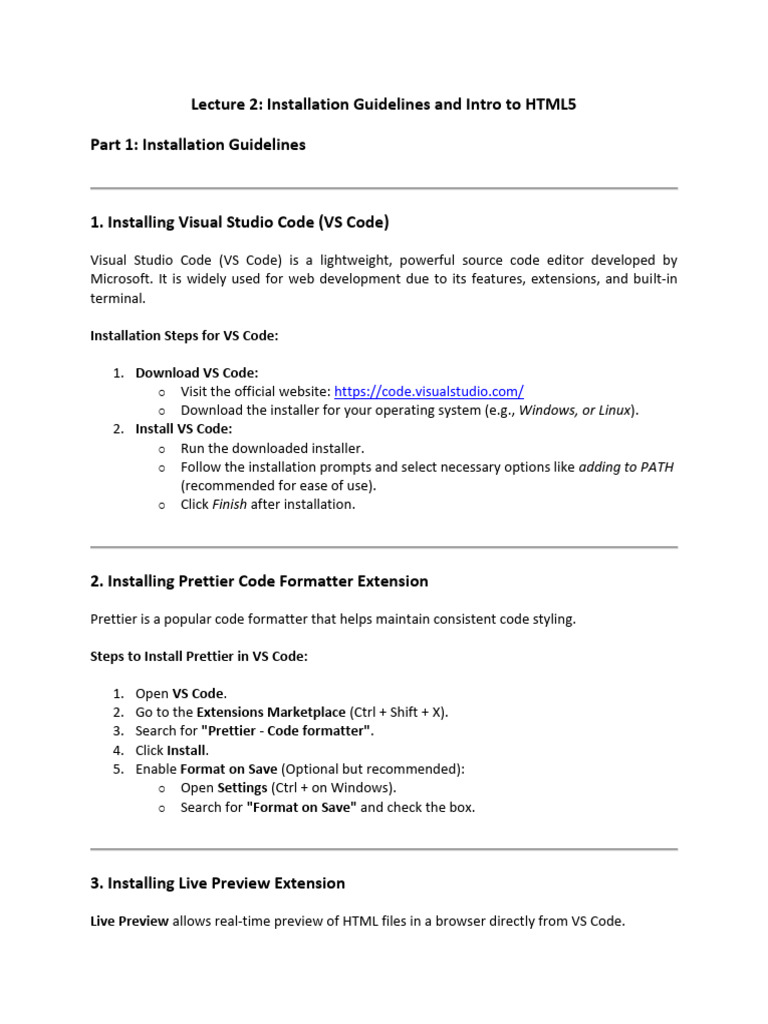Web Technologies Intro To HTML5 and Installation Guidelines | PDF | Html | Html Element