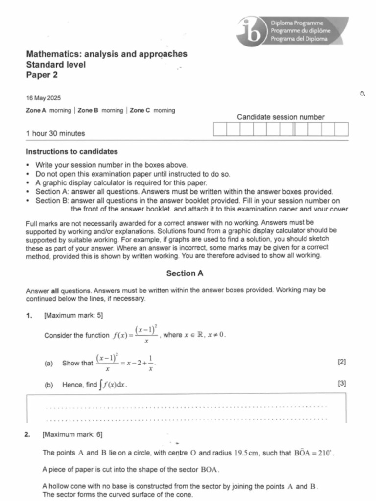 Math AA SL Paper 2 | PDF