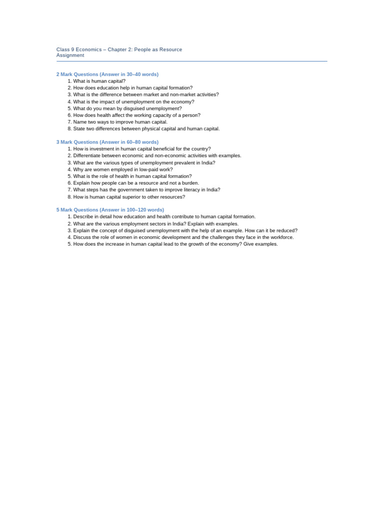 Class 9 Economics Chapter 1 Assignment | PDF