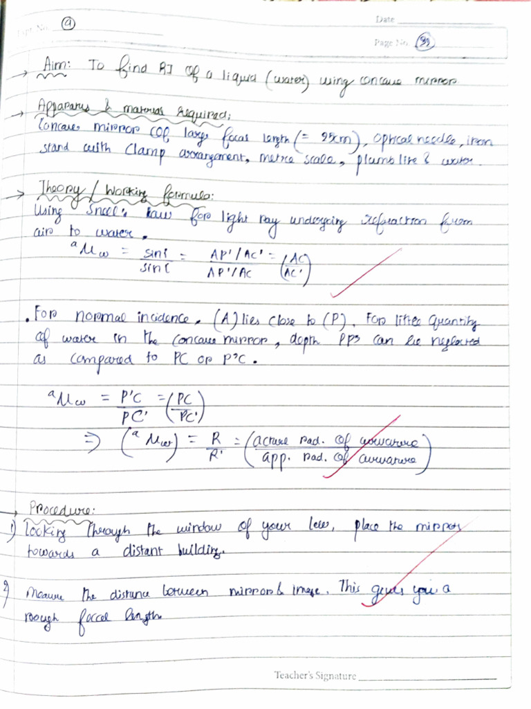 Expt-9 (RI of Water Concave Mirror) GR-C, D | PDF | Optics ...