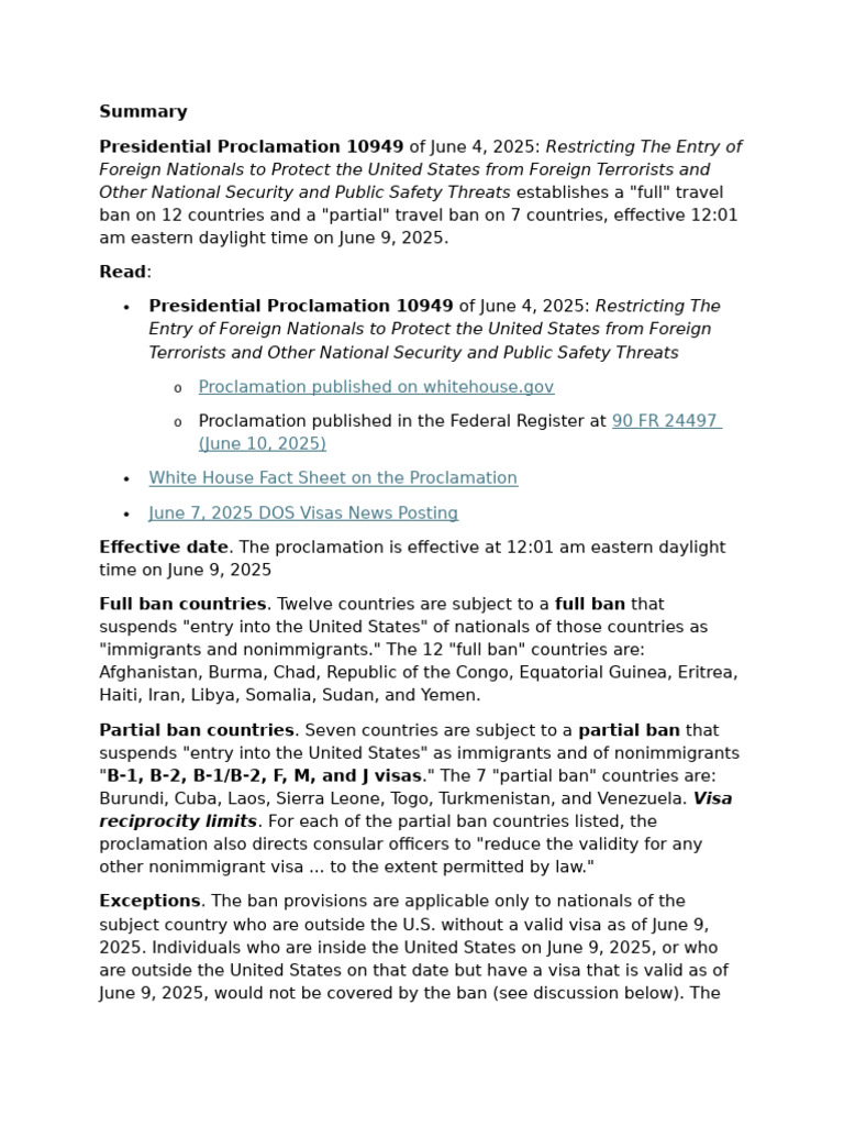 Presidential Proclamation 10949 | PDF | Travel Visa | Government And ...