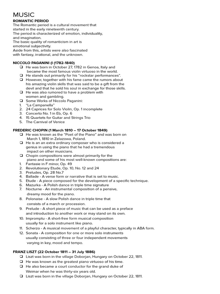 Romantic Music Overview for Grade 9 | PDF | Robert Schumann