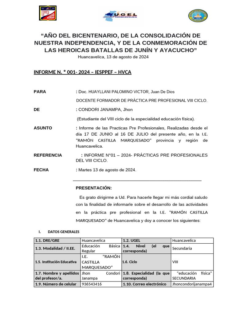 Informe-De Condori Janampa Jhon | PDF | Salón de clases | Aprendizaje
