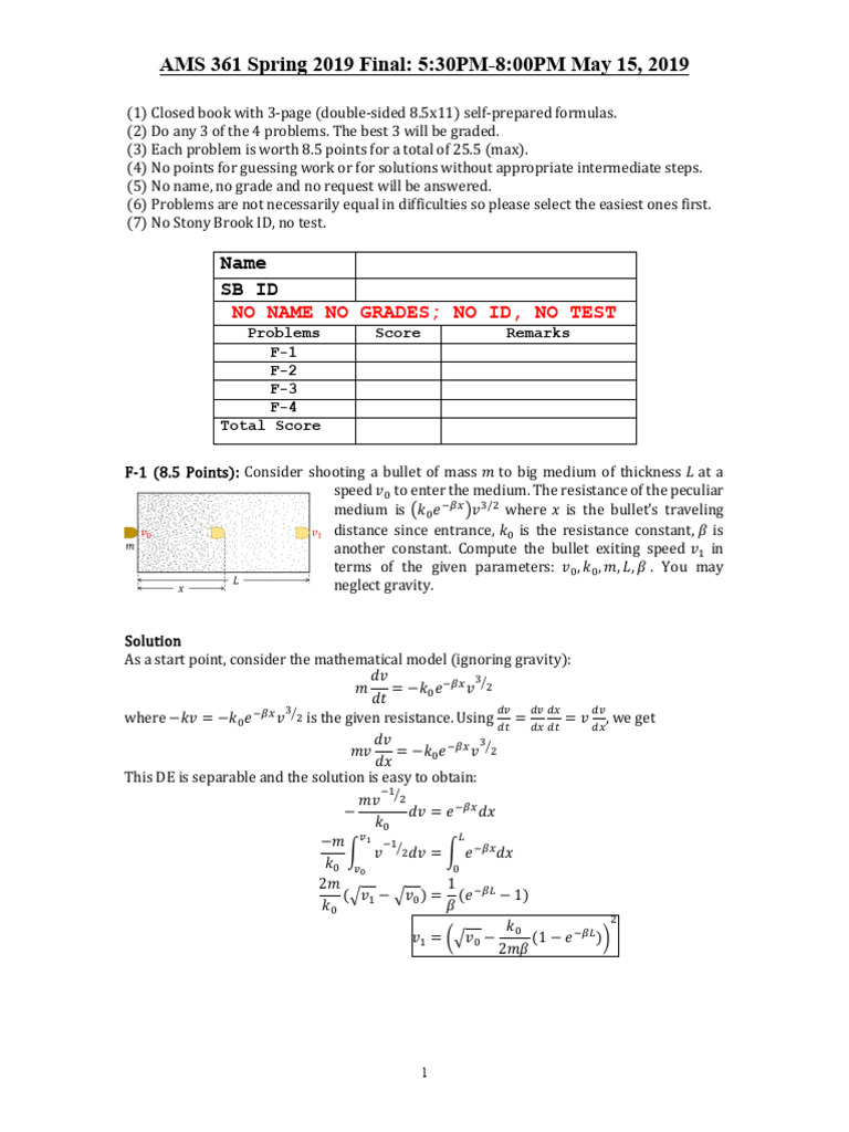 Ams361 Final S19 Solution Pdf Applied Mathematics Mathematics