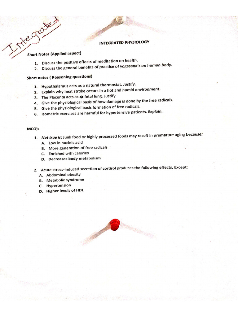Physiology 3rd Internals Question Bank (Merged) | PDF