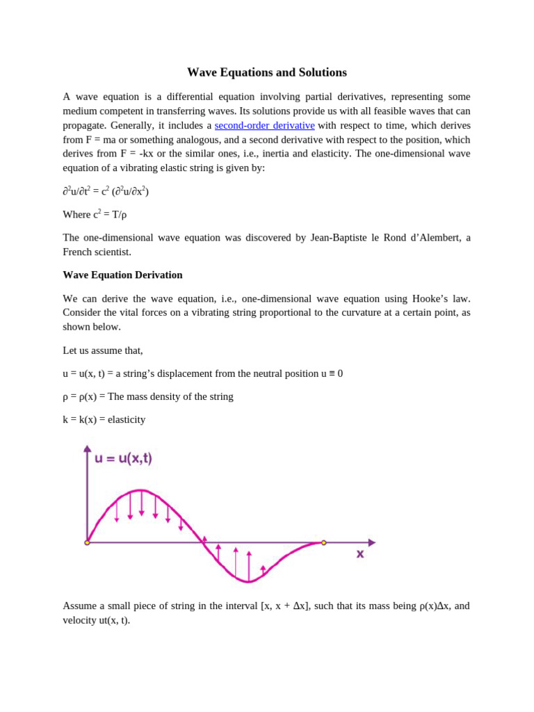 Wave Equation Derivation and Solutions | PDF | Wave Equation | Waves