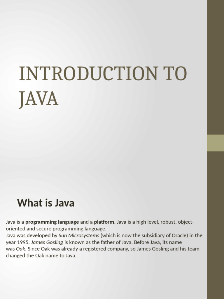 Introduction To Java | PDF | Java (Programming Language) | Java Version History