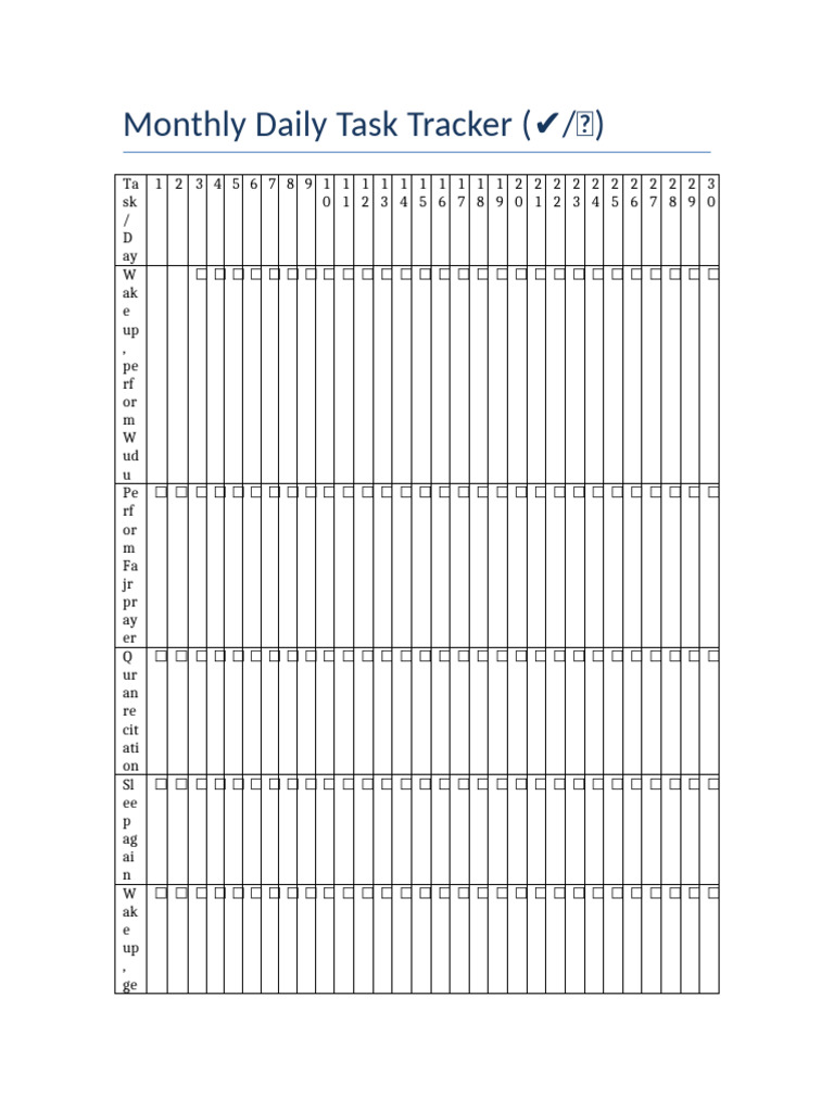 Monthly Task Tracker | PDF