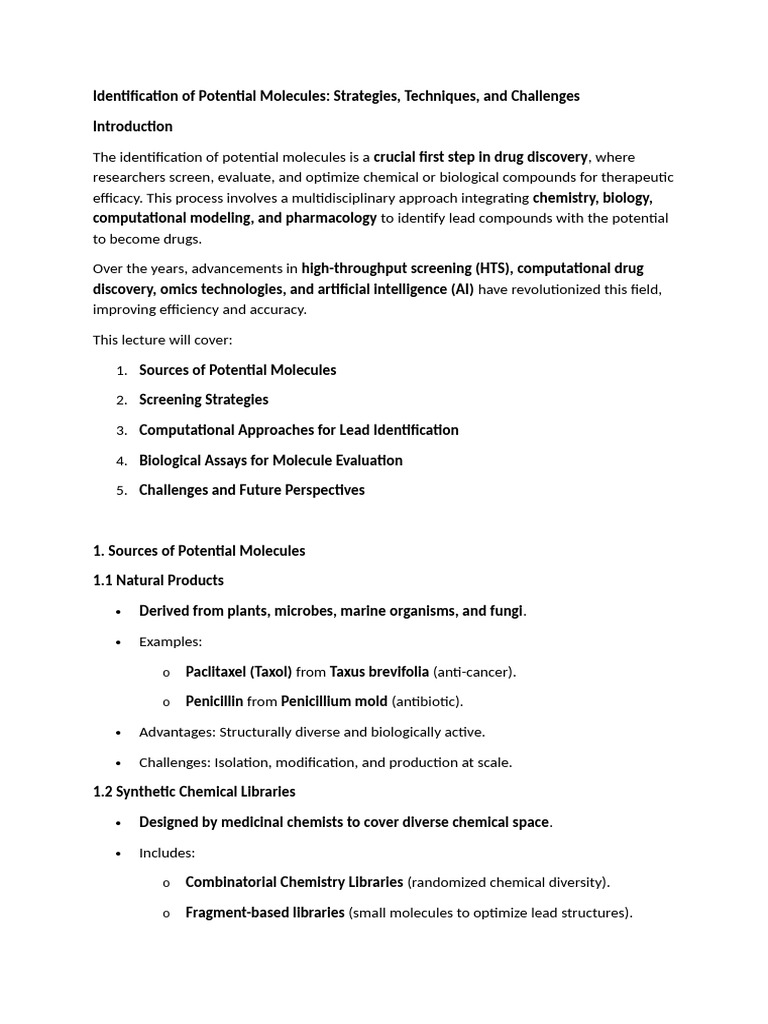 Identification of Potential Molecules | PDF | Drug Discovery ...