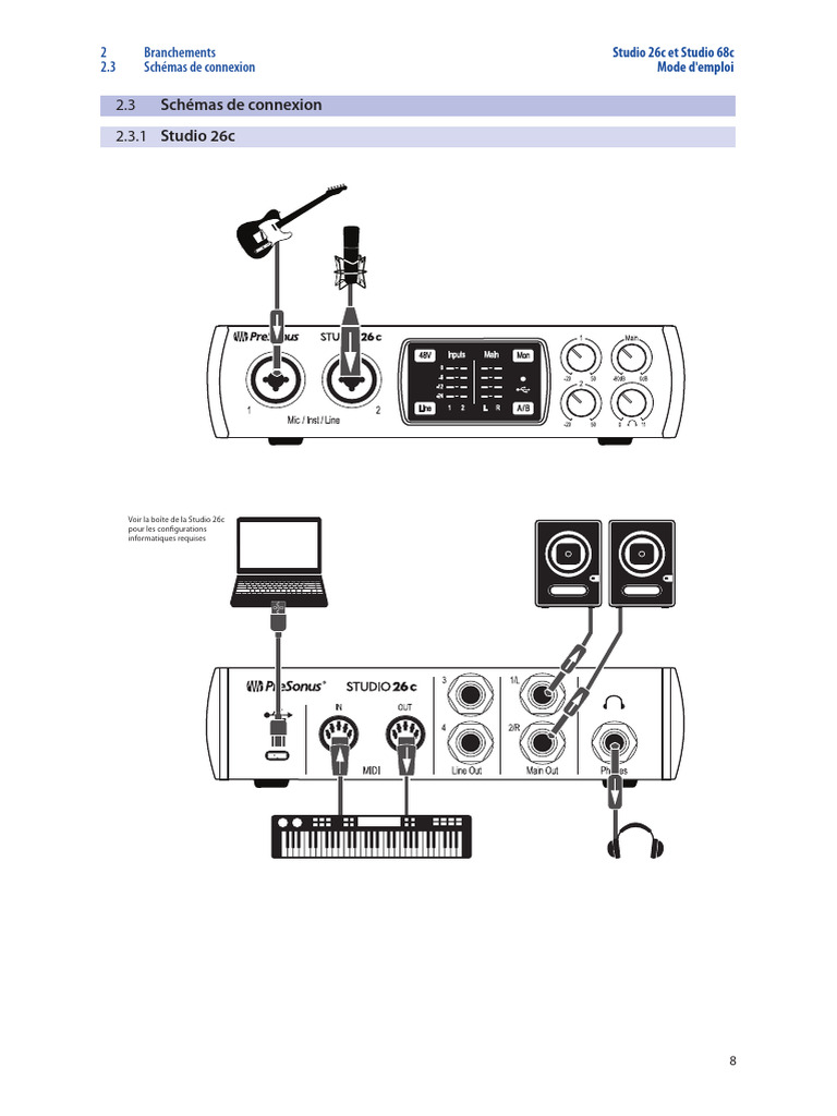 Schémas de connexion Studio 26c et 68c | PDF