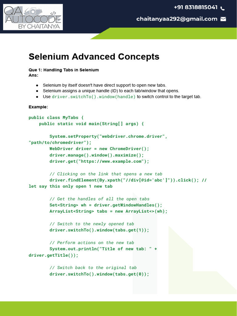 Selenium Advance Concepts Full Detailed Documents | PDF | Selenium (Software) | Java Script